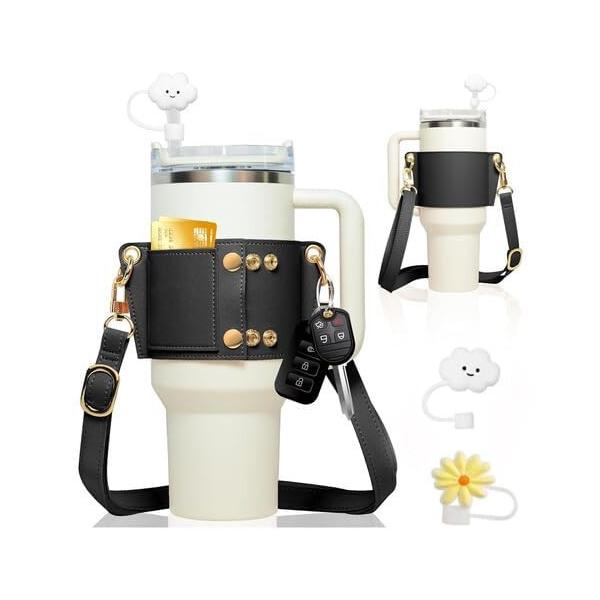 Bezahaスタンレー タンブラーホルダー 水筒ホルダー 800ml〜1200ml対応 ストローキャップ対応 防塵カバー付き 3WAYショルダー スタンレー カバー対応 タンブラー ケース 通勤 アウトドア ヨガ向け シリコンカバーと相性 ...