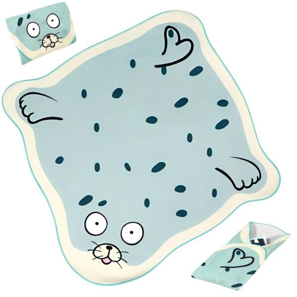 ランチクロス 巻くだけ保冷 くっつくクロス 60*61cm お弁当包み 保温 軽量 吸水 カメララップ くっつき ペタペタ おにぎりケース くっつきタオル マルチ 化粧ポーチ 動物柄 (青い海獅)商品コード：55079293481型番：KL...