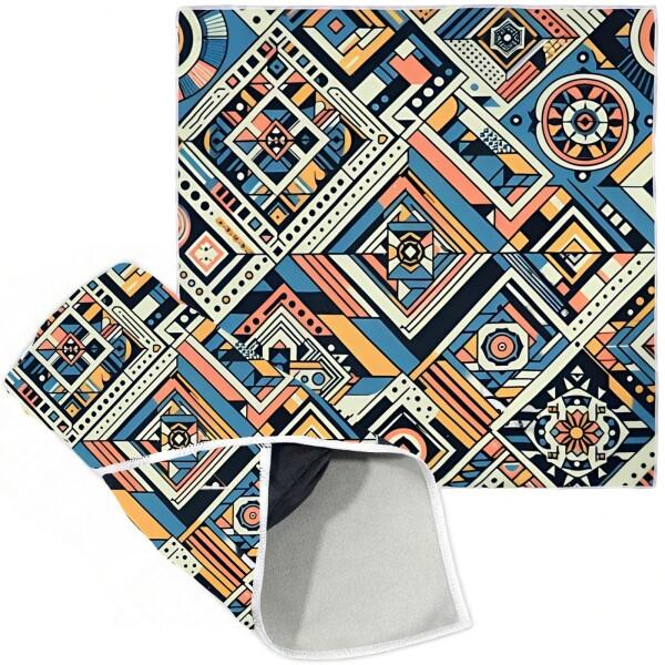 くっつきタオル 巻くだけ保冷ランチクロス 50*50cm 風呂敷 大判 お弁当包み くっつくタオル 折り畳み くっつくクロス カメラ 弁当箱 傘 化粧品 タブレット ペットボトル 水筒 (レトロ幾何学色)商品コード：55079293486型...