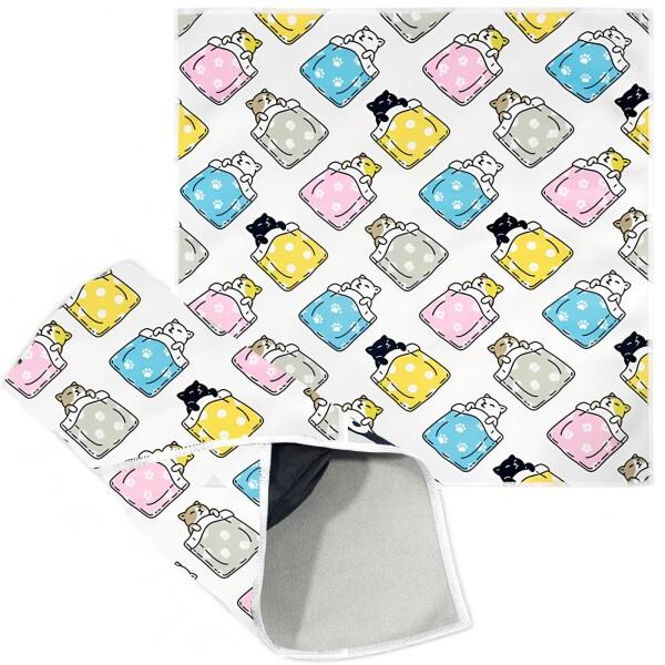 くっつきタオル 巻くだけ保冷ランチクロス 50*50cm 風呂敷 大判 お弁当包み くっつくタオル 折り畳み くっつくクロス カメラ 弁当箱 傘 化粧品 タブレット ペットボトル 水筒 (猫柄 B)商品コード：55079293489型番：K...