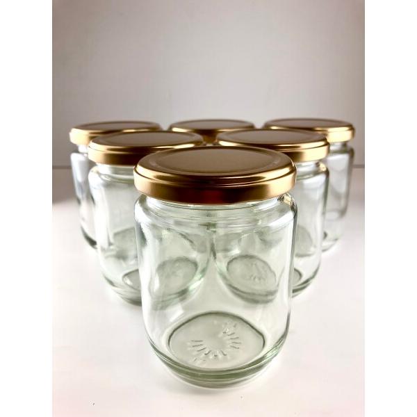 広口ガラス瓶 ジャム300ST 6個セット 63RTS-D金キャップ付き ガラス瓶 小ロット商品コード：55079343982型番：ジャム300ST-6カラー：透明瓶ジャムやフルーツソースにお使いいただける広口ガラス瓶です味噌・たれ・オリジ...