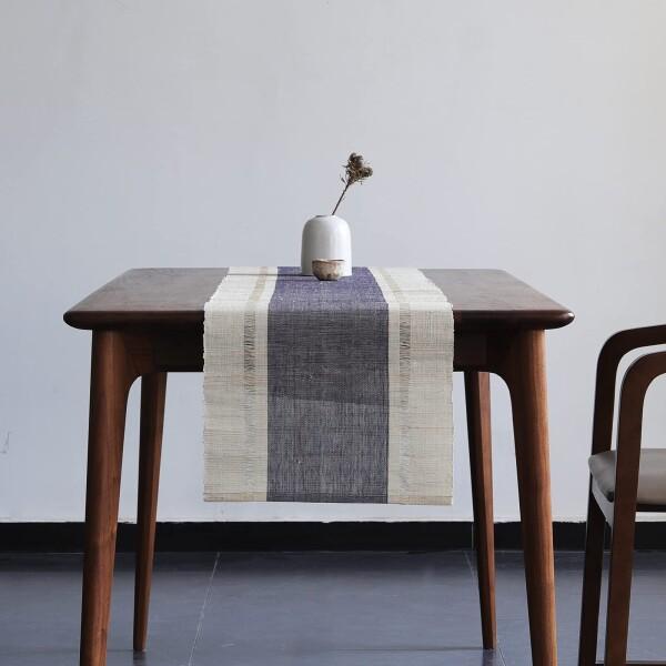 テーブルランナー おしゃれ 手織り布 ちょま 天然素材シンプル 素朴なモダン 中華風和風侘寂わびさび禅茶席 断熱テーブル保護 食卓飾り ティーマット リビングルーム レストラン 茶室 多用途多機能… (黛青色, 35×220cm)商品コード...
