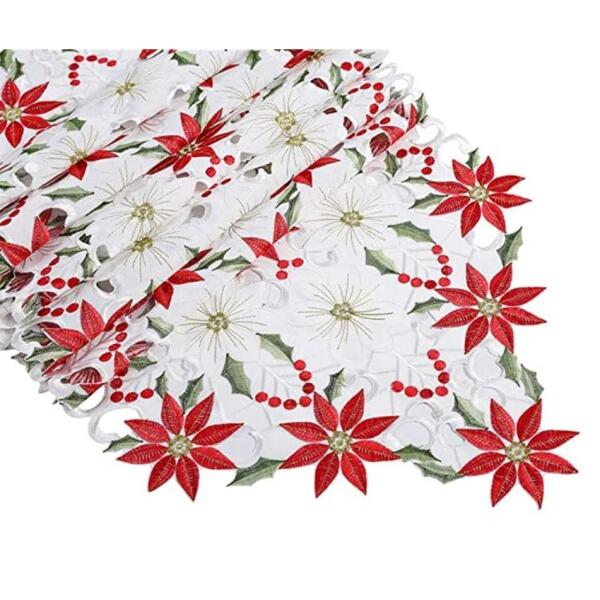 Flushbay クリスマス 飾り テーブルランナーおしゃれ 欧風 テーブルランナー 赤 花柄刺繍 食卓飾り プレースマット お食事マット 防汚 断熱 滑り止め 丸洗い175cm*38cm商品コード：55079344540サイズ：175 c...