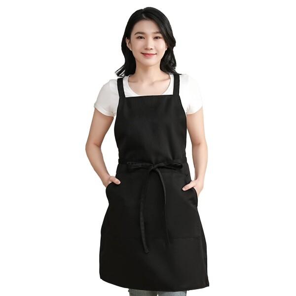 (cozycube) エプロン H型 肩掛けタイプ シンプル 女性用 男性用 メンズ レデイース カフェエプロン 無地 おしゃれ 大容量ポケット 汚れにくい シワ防止 ノーアイロン 透けない ポケット付き 料理教室用 (ブラック-H型)商品...
