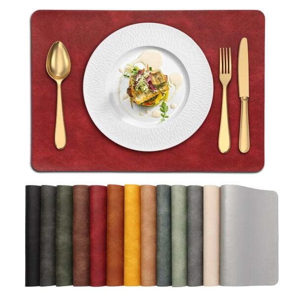 Univo Colors ランチョンマット 高質PUレザー 北欧 撥水 防汚 断熱 滑り止め 丸洗いOK 清潔しやすい 華やか 飾り 家庭用 レストラン用（43cm×30cm,6枚セット,レッド）商品コード：55079346087型番：80...