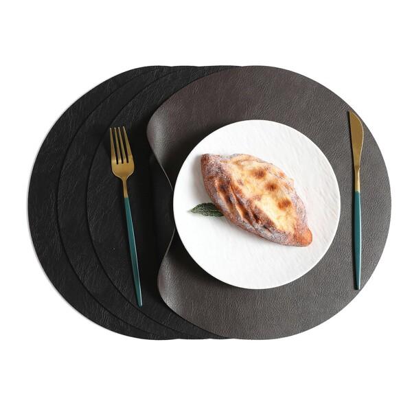 PinnWaa ランチョンマット おしゃれ 革 北欧 洗える 高質PUレザー 円形 ４枚セット ランチマット 拭き取り可能 耐熱 抗菌 滑り止め 防水 汚れ防止 食卓の雰囲気アップ 装飾 らんちょうマット 丸（ダークブラウン ブラック 33...