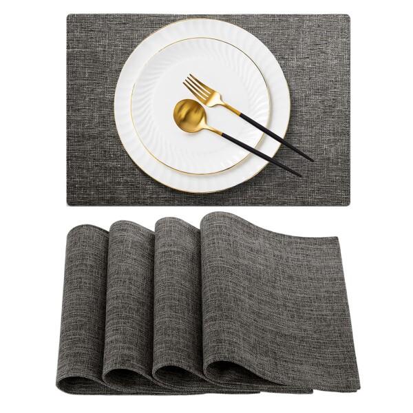 PinnWaa ランチョンマット おしゃれ４枚 布製 綿麻 大きめ 長方形 北欧 抗菌・防カビ 無臭 滑り止め 防水 汚れ防止 拭き取り可能 耐熱 洗える 和風 食卓の雰囲気アップ 装飾 家庭用・レストラン用 ランチマット（ダークグレー 4...