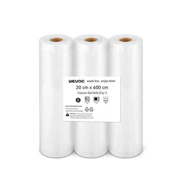 Wevac 真空パック袋 真空パックロール 約20cm×600cm 3本いり 真空ぱっくん 替えロール 真空袋 自由にカット エンボス加工 脱気しやい 密閉性 野菜 お米 お魚 犬のフード 鮮度長持ち 食品保存 安全素材 低温調理 真空パッ...
