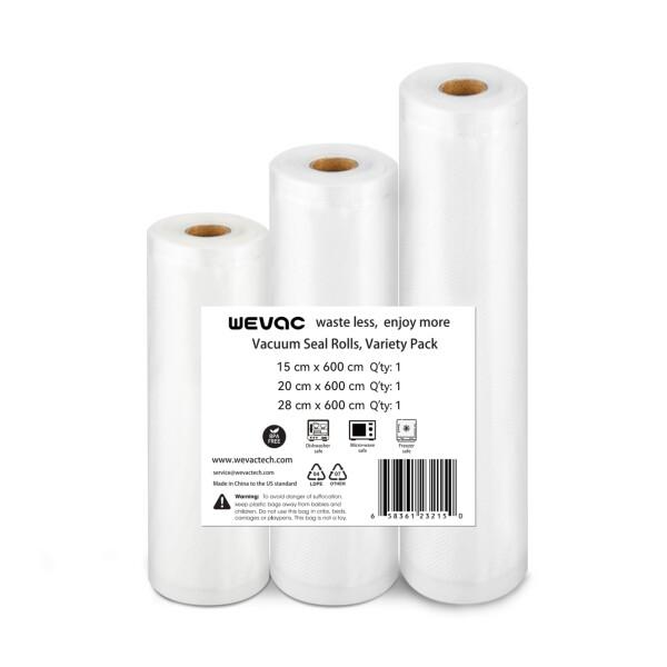 Wevac 真空パック袋 真空パックロール 約15cm×600cm 20cm×600cm 28cm×600cm 各1本いり 真空ぱっくん 替えロール 真空袋 自由にカット エンボス加工 脱気しやい 密閉性 野菜 お米 お魚 犬のフード 鮮度...