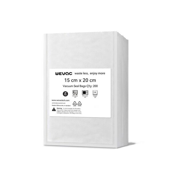 Wevac 真空パック袋 15×20cm 200枚いり しんくうぱっく 真空袋 カット済み エンボス加工 脱気しやい 密閉性 野菜 お米 お魚 犬のフード 鮮度長持ち 食品保存 低温調理 真空パック機 真空シーラー 用 業務用 家庭用商品コ...