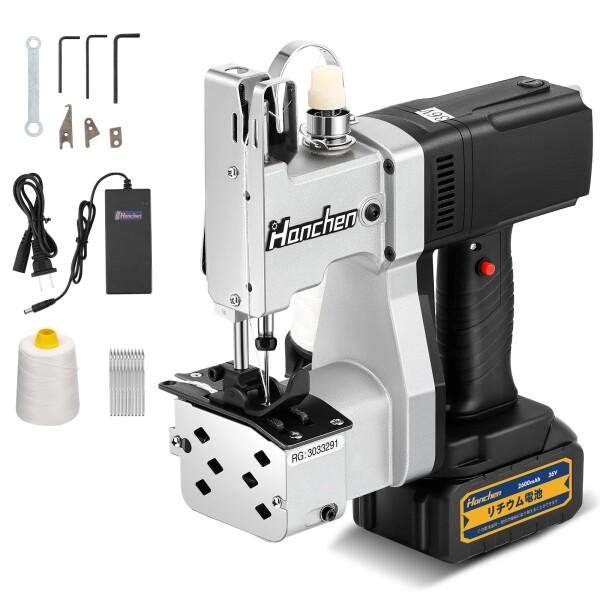 Hanchen ポータブル袋縫ミシン 袋縫 電池式 リチウム電池バッグミシン コードレス袋縫い 閉鎖機 厚手対応 0.2-10mm袋口縫い 自動バッグステッチ 織りバッグ・麻袋・クラフトバッグ・紙袋(機械+1電池) (銀色)商品コード：55...
