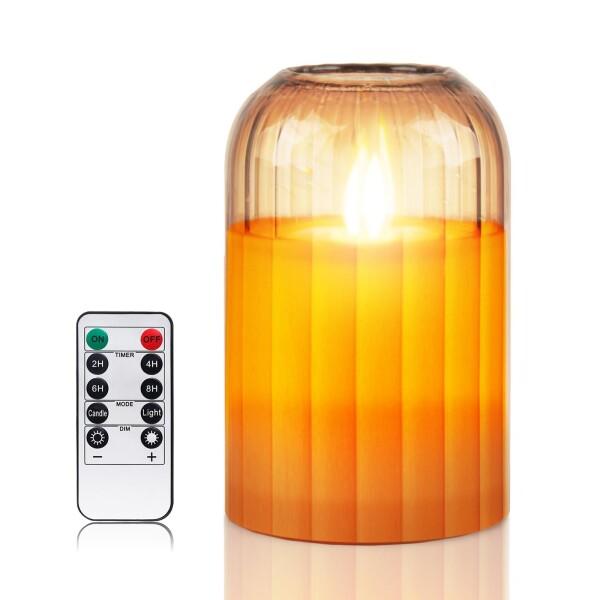 PinnWaa LED キャンドル ガラス 暖色 1個 雰囲気 キャンドルライトロウソク 専用リモコン付き ロウソク 安全 省エネ 電池式 本物の炎のようにゆらめく 癒しの灯り 屋内外 装飾 明るさ調整 LEDライトキャンドル （直径7.5...