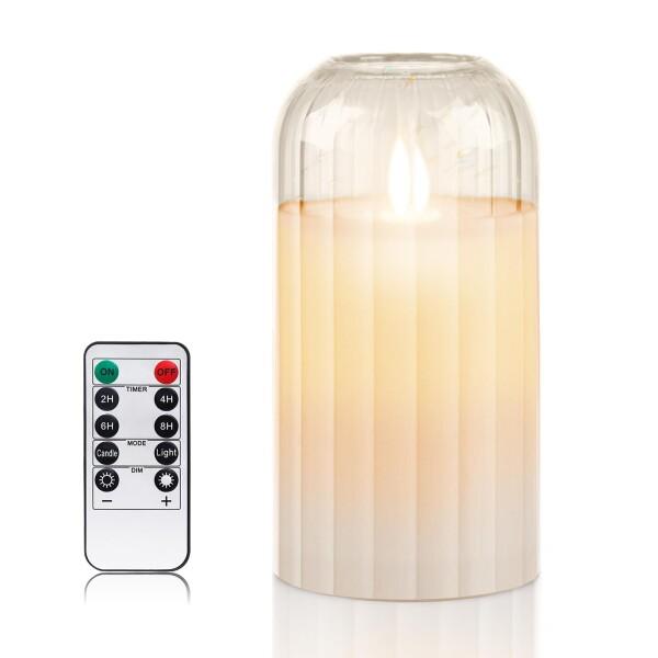 PinnWaa LED キャンドル ガラス 暖色 1個 雰囲気 キャンドルライトロウソク 専用リモコン付き ロウソク 安全 省エネ 電池式 本物の炎のようにゆらめく 癒しの灯り 屋内外 装飾 明るさ調整 LEDライトキャンドル （直径7.5...