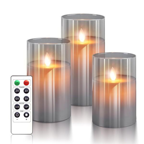 PinnWaa LED キャンドル ガラス 電池式 暖色 雰囲気 キャンドルライト ロウソク 専用リモコン付き ロウソク 安全 省エネ 本物の炎のようにゆらめく 癒しの灯り 屋内外 装飾 明るさ調整 間接照明 LED ライトキャンドル ろう...