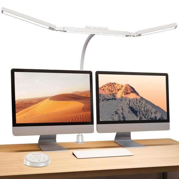 BeaNet デスクライト LED 幅98cm 「無線リモコン・3光源Max版・環境補助光・独立制御・2000Lx」 クランプ 電気スタンド 多角度調節 4段階調光調色 「24W・PSE認証済」 幅広 スタンドライト 目に優しい 卓上ライト...