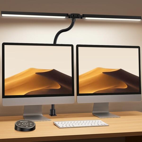 Brihitra デスクライト LED 24W 「無線リモコン・ダブル光源・2000Lx・幅84cm」 5段階調光調色 クランプ 電気スタンド 幅広 スタンドライト 「PSE認証済」 多角度調節 目に優しい 卓上ライト 読書/勉強/仕事 ブ...