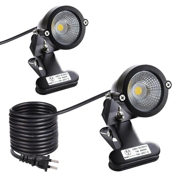 LEDクリップライト フレキシブルアーム 防雨 防水型 電球色 2700K 7W 小型 看板照明 屋外 屋内兼用 led器具 店舗用 防雨 延長コード3m 看板用ライト 作業用 クリップランプ 1個入 (クリップランプ 2個入 昼光色, ク...