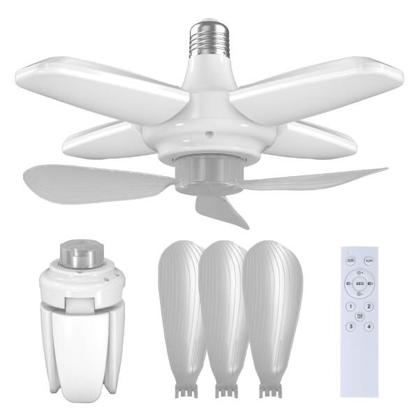 ファンライト 扇風機 3枚羽根 4段階風量調節 3色調光可能 85-265V リモコン付き 静音 3500-6500K 一台二役 照明器具 LED電球付 屋内用 スーパールミネ 作業灯 ペンダント 簡単取付タイプ 工事現場 車庫 倉庫 納戸...