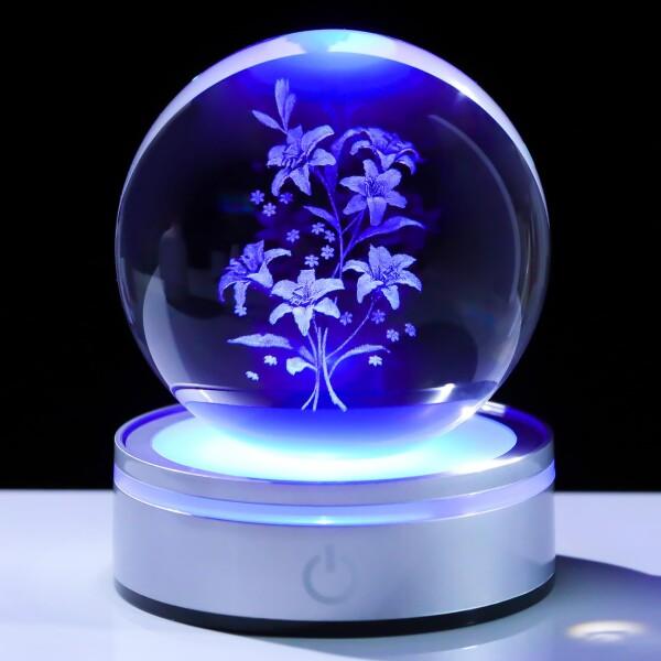 Kertari クリスタルフラワー ユリ ガラス細工 枯れない花 LEDライト付き 置物 オブジェ 母の日 誕生日プレゼント 女性 ギフト インテリア 雰囲気照明 80mm クリスタルボール商品コード：55079373207型番：kerta...