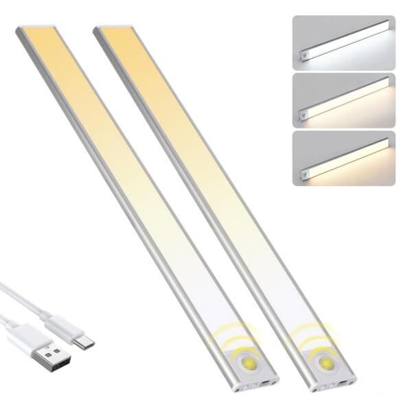 Vividorad (2個セット)人感センサーライト 40CM LED バーライト 手元灯 足元灯 フットライト 室内 TypeC充電式 超薄型 大容量 省エネ 高感度 広範囲 全天候感知 マグネット付き 玄関/棚/物置/寝室/廊下/キャビ...