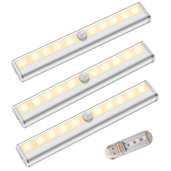 人感センサーライト 電池式 屋内 10LED 明るい 自動点灯 消灯 省エネ マグネット貼り付け式 配線不要 補助灯 足元灯 室内 お手洗い 廊下 階段 クローゼット 玄関に最適 3個入り (電球色)商品コード：55079373711型番：...