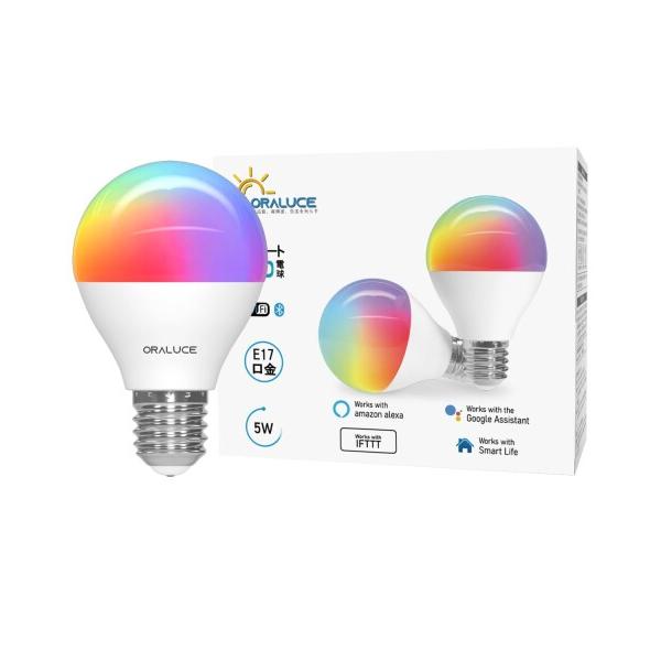 ORALUCE スマート LED電球 E17口金 40W相当 調光調色 スマートライト マルチカラー 1600万色RGB 昼白色〜電球色 Alexa/Google Home対応 ハブ不要 遠隔操作 取扱説明書付 2個入 LDA5F-E17/...