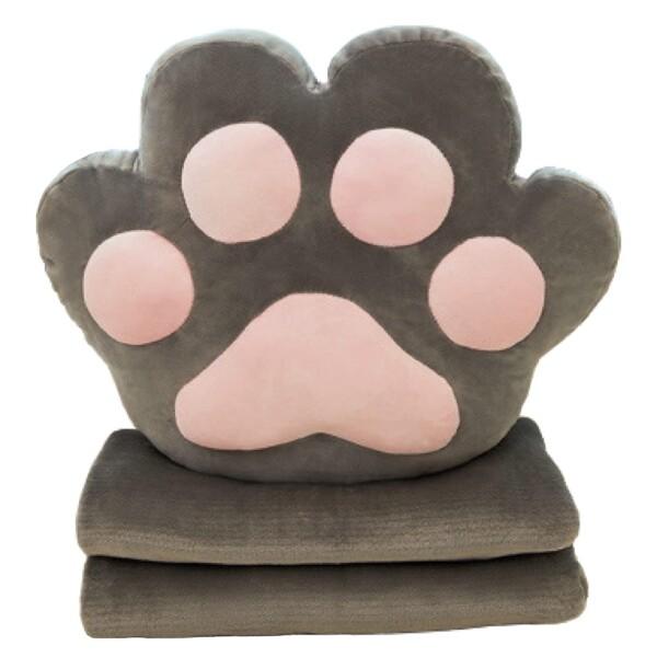 (APOSITV)肉球 クッション ブランケット ひざ掛け ぬいぐるみ 大きめ 収納 柔らかい ふわふわ (グレー)商品コード：55079433432型番：なしサイズ：31cm x 43cm x 17cm (クッション), 165cm x ...