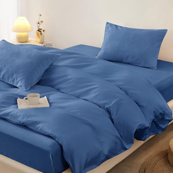 SAPHREAS セミダブル4点セット 布団カバーセット 掛け布団カバー 寝具カバーセット 綿100% 洋式ベッド・和式布団兼用 セミダブル 洗い替え速乾 肌ざわりが良い 快眠 贅沢品質 ボックスシーツ 枕カバー 四季通用 ネイビーブルー商...