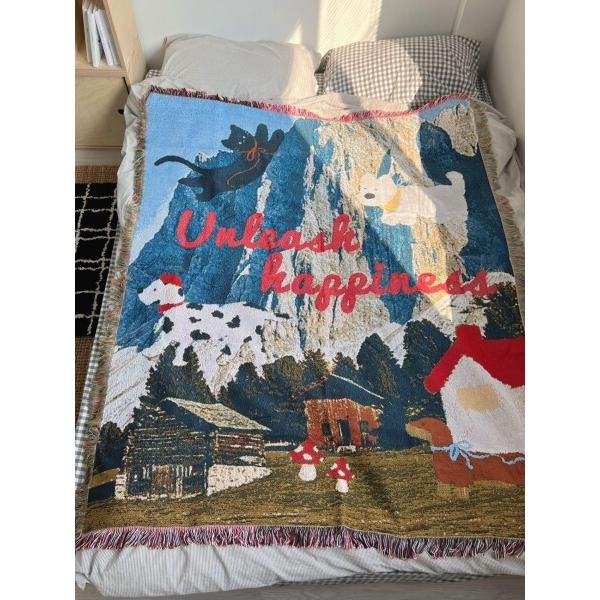 Unleash happiness ，幸せを解き放つ，可愛い動物柄ブランケット， マルチカバー ， 韓国風のインテリア， インテリア, ベッドカバー (130X160cm)商品コード：55079437280型番：1サイズ：130X160cm...