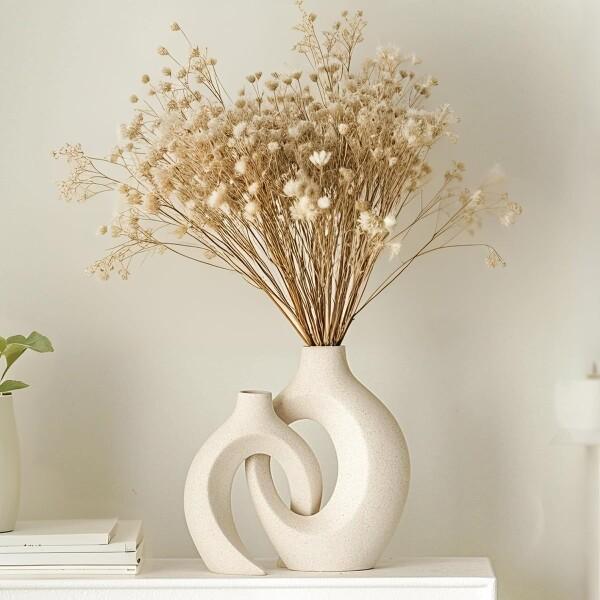 中空セラミック花瓶 2点セット, ドーナツ型, 北欧ミニマリストスタイル, マット仕上げ, 高さ28cm (ホワイトL)商品コード：55079439010型番：ceramicste2サイズ：高さ21.50センチメートル X 幅17.0センチ...