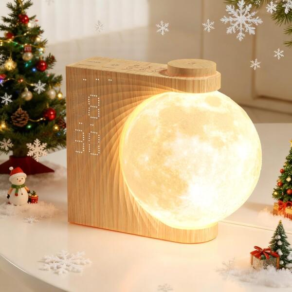 ムーンライト 間接照明 おしゃれ 女性 人気 プレゼント ベッドサイドランプ 多機能 目覚まし時計 置き時計 8色 RGB タイマー付きの10種自然音 3級明るさ 夜間照明 ナイトライト寝室の装飾 インテリア（AC電源接続式、自動回転不可）...