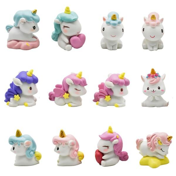 Pinenjoy ケ−キの飾り 置物 12個 動物 フィギュア ギフト 独角獣 馬 ユニコーン 樹脂 ペガサス幻想彩虹 彫像コレクション DIY 仙女花園 苔景観 ガラス盆栽 工芸品 誕生日パーティー装飾品 デスクトップ置物 水族館の装飾用...