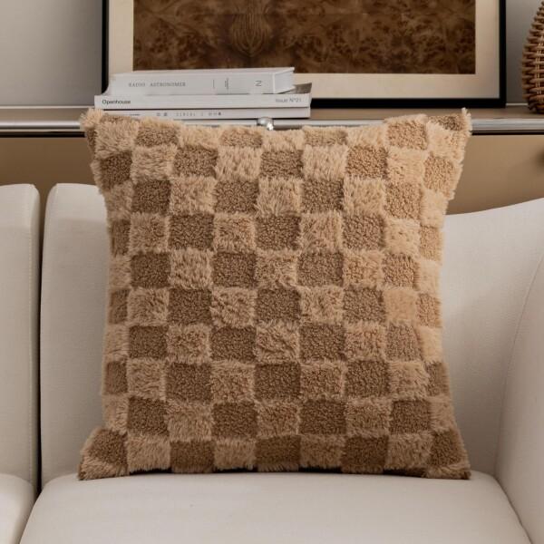 Demetex ブルー 枕カバー 高級装飾 クッションカバー 45x45cm（18x18インチ）、 ソフトスクエア ソファベッドベンチ車用 1枚セット 45x45cm（18x18インチ）、 ライトブラウン商品コード：55079446625型...