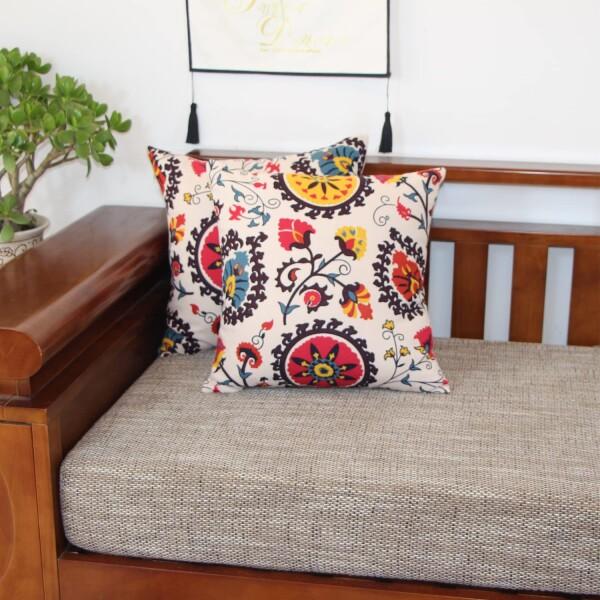 YunJeude クッションカバー かわいい 2枚セット 45x45cm 綿麻 両面同柄 ボヘミアン エスニック オリエンタル アジアン バカンス ベッド インテリア リビングルーム アクセント (45x45, エキゾチック)商品コード：5...