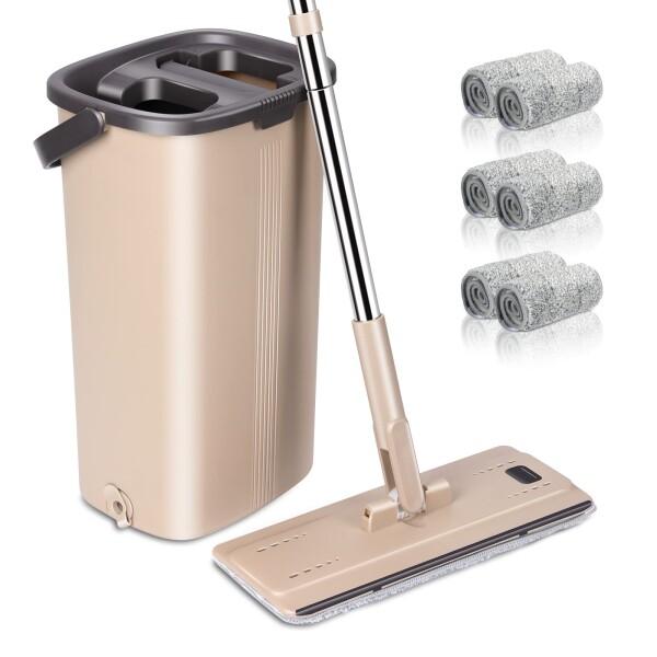 Zvonema ZNM フロアモップ フラット掃除モップ 手洗い不要 乾湿両用 腰曲げず 360度回転 6個のマイクロファイバーモップパッド キッチン/バスルーム/家庭用掃除道具商品コード：55079451196型番：19002カラー：ブラ...