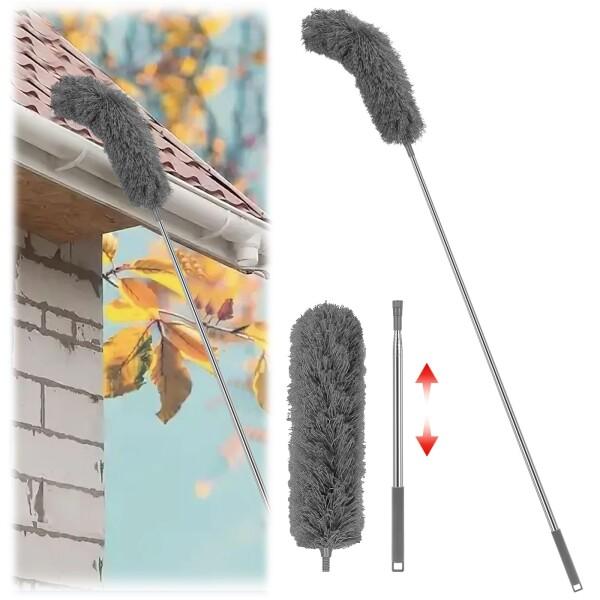 雨どい掃除ブラシ 2.5m高さ 雨どいクリーニングブラシ 雨樋掃除道具 高所掃除 屋根ふきガード 伸縮式延長ポール付き 曲げられる雨樋 地面から葉やゴミを簡単に除去 天井/家/車/ブラインド/エアコンに適用商品コード：55079451829...