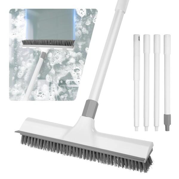 デッキブラシ ベランダ 風呂 掃除ブラシ  2 in 1 水切りワイパー デッキブラシ 屋外 幅35.5cm 4段ポール 48cm-152cm 伸縮可能 タイル/玄関/床/庭園にも適用 ハードタイプブラシ商品コード：55079451842型...