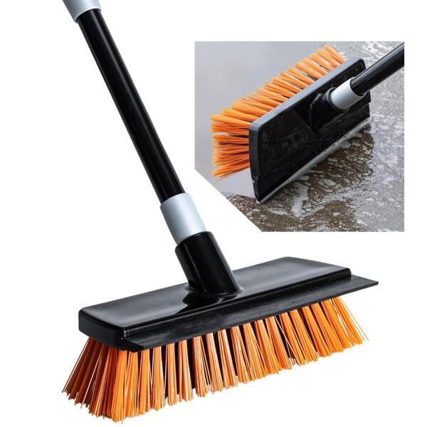 デッキブラシ 水切りワイパー付き タイルブラシ 幅26cm 長さ調節可 全長127cm 厨房 廊下 玄関 庭 ベランダ 浴室に適用 スチール柄 硬いブラシ 掃除用品 風呂掃除 コンクリート床面掃除商品コード：55079451848型番：ZA...