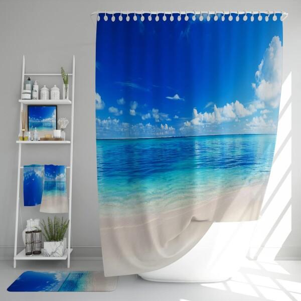 U-SITU シャワーカーテン お風呂 浴室カーテン 防水加工 防カビ 着替え所の目隠し おしゃれ ビーチ 青空 海浜 青海 夏 風景 景色 速乾 雰囲気転換（丈180 x 幅120 cm）YL0150XS商品コード：55079456457...
