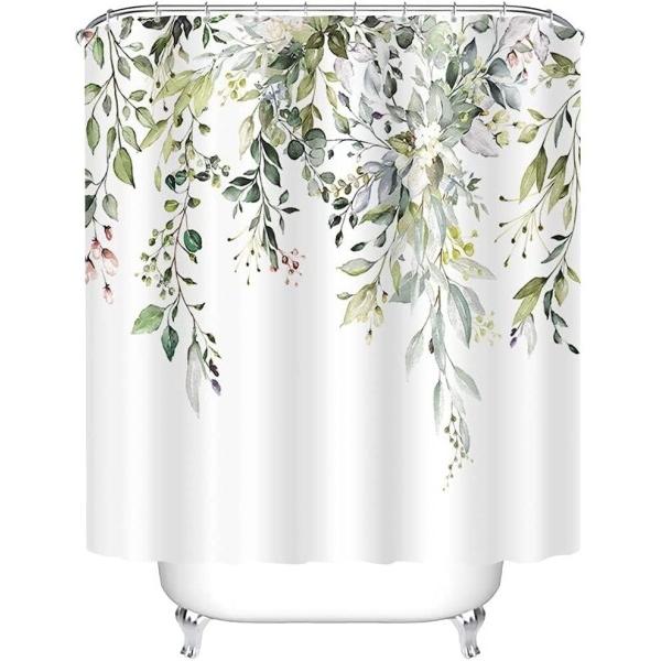 KKAERDIシャワーカーテン トップの植物に水彩画の葉 フローラルバスルーム装飾シャワーカーテン 180x180cm、フック付き (SY-18-GR)商品コード：55079456462型番：YL-GY-617サイズ：丈180 cm x 幅...
