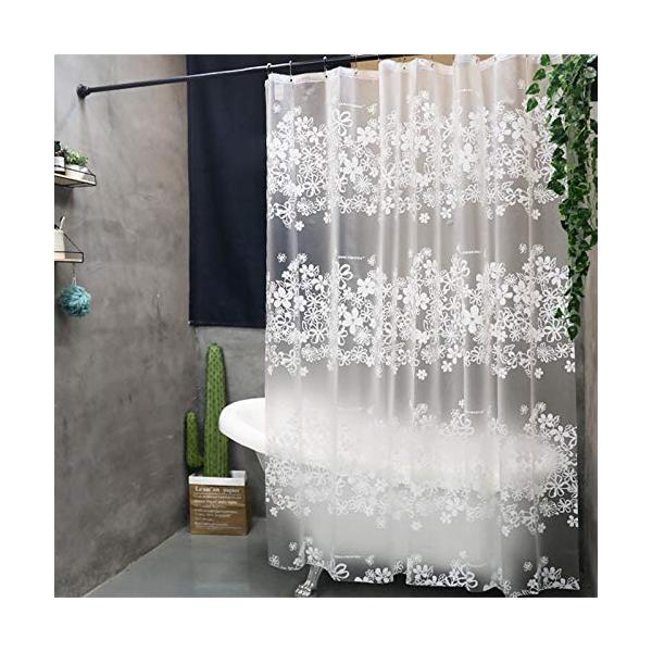 防カビ シャワーカーテン 半透明 180 x 200cm 防水 バスカーテン ユニットバス 浴室 間仕切り 北欧 クリア 清潔 フック付き 取り付け簡単商品コード：55079456484型番：xiaohua180*180サイズ：丈200 c...