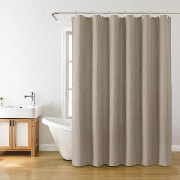 Inhousolu シャワーカーテン ワッフルウェーブバスカーテン 230GSM ポリエステル製 厚手 金属フック14個付属 洗濯可能 撥水加工 高級 ホテル＆スパ 浴室 お風呂 (カーキ, 丈180 cm x 幅180 cm (1枚組))...