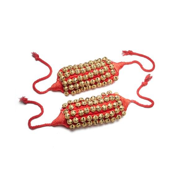 eSplanade Dance Ghungroo (50 + 50) Red 5 Line Ghungroo with Cushion Pads | Bell, Ghungru 5 Line Red Pad, Red Pad Ghungro...
