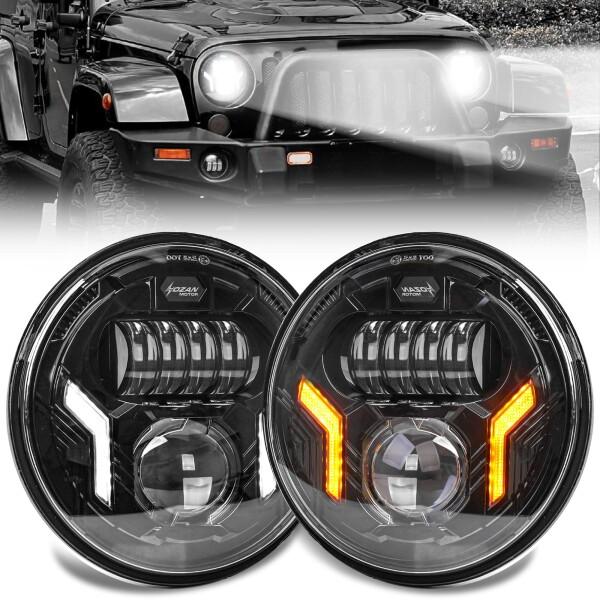 Vancroserラングラー 7 インチ LED 丸目ヘッドライト ホワイトDRL やイエローウインカー付きHi/Lo切替型 ラングラー アクセサリー JK TJ ハマー H2汎用 高輝度IP67 防水 2 個パック (新型高輝度ヘッドライ...