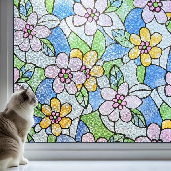 DUOFIRE 窓ガラス目隠しフィルム 目隠しシート 窓 フィルム 水で貼る 剥がせる 断熱遮熱 結露防止 uvカット 窓 めかくしシート 窓用 フィルム 浴室 風呂 玄関 飛散防止 (結晶の花 30x200cm)商品コード：5507967...