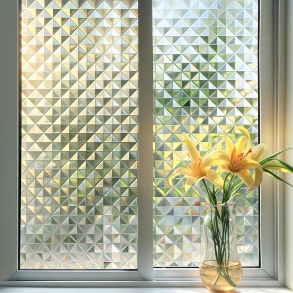 DUOFIRE 窓ガラスフィルム 目隠し シート 3D 正方形 ガラスフィルム 窓用フィルム 窓 水貼り 剥がせる 断熱 遮熱 UV 紫外線カット 結露防止 玄関 目隠し窓シート おしゃれ 飛散防止 半透明 (60x200cm)商品コード：...