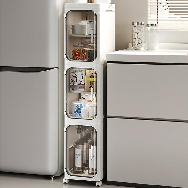 Lasola 隙間収納 すきまストッカー キッチン収納 折り畳み3段スリムラック 台所 洗面所 洗濯機横 冷蔵庫横 すき間 収納 キャビネット スキマ収納 キッチンラック スリムストッカー (20cm*33cm*97cm-3段式)ホワイト商...
