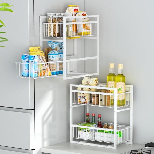 【発売日：2025年07月05日】DAIWINキッチン マグネット 収納 2段 引き出しラック 冷蔵庫サイドラック 洗濯機横 収納 マグネット 隙間収納 大容量 自立 置き型 磁石 スパイスラック マグネット 調味料ラック ランドリー 玄関...