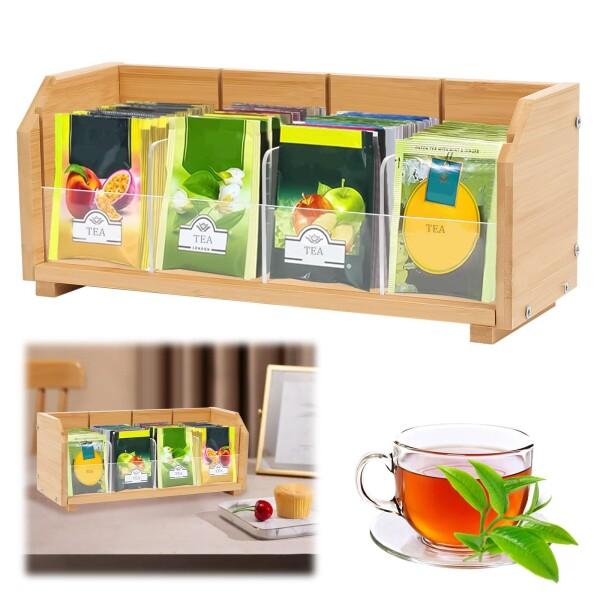 ティーバッグホルダー 紅茶 ティーバッグオーガナイザー 天然竹 4格 取り外し可能な仕切り 紅茶パック 収納ケース 大容量 コーヒーポッド/調味料/砂糖/化粧品 小物整理 tea bag organizer商品コード：55079674401...