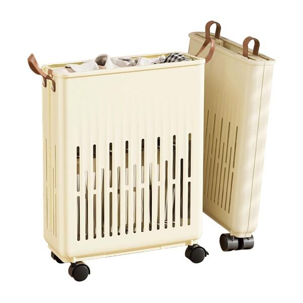 洗濯かご ランドリーバスケット 折り畳み 洗濯物入れ キャスター付き 取っ手付き 洗濯籠 通気性 大容量 おしゃれ かご バスケット 幅38cm×奥行19cm×高さ50cm クリームイエロー 36L EX-SPACE (S)商品コード：55...